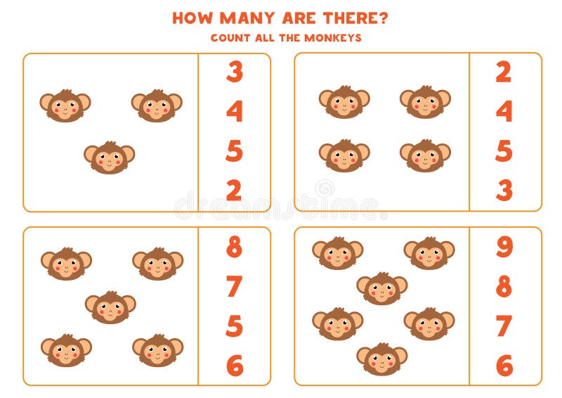 Counting Game for Kids. Math Game with Cartoon Monkey. Stock Vector ...