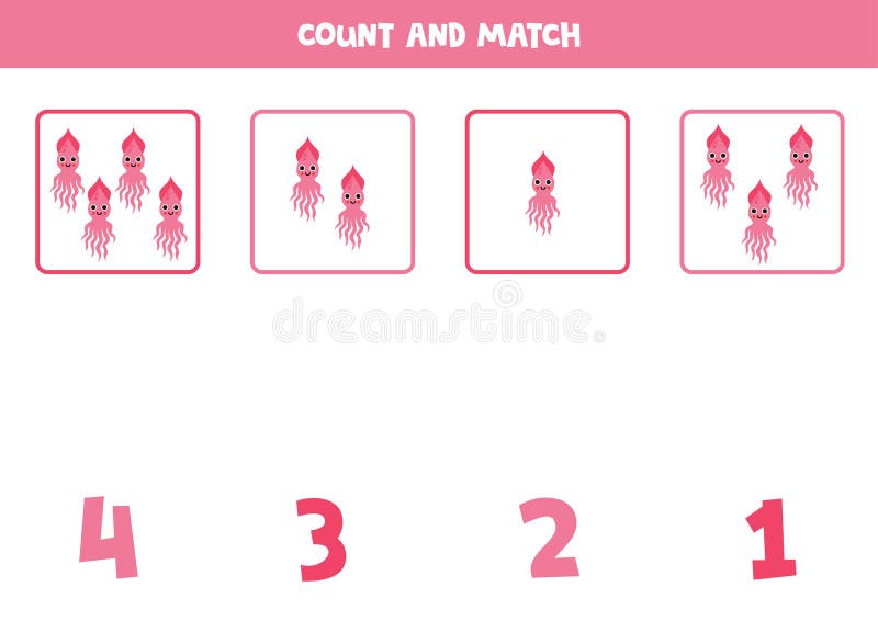 Count All Pink Squids and Match with the Correct Number Stock Vector ... Count All Pink Squids and Match with the Correct Number Stock Vector ...