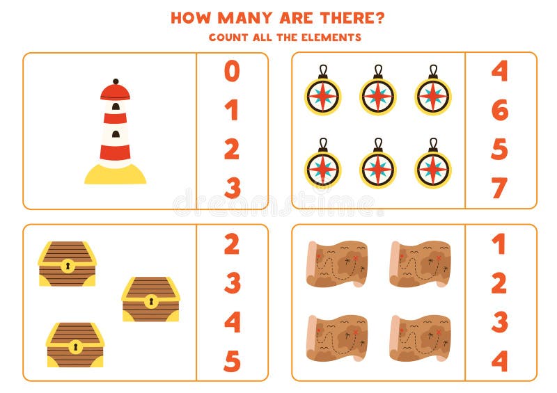 Counting Game with Cartoon Pirate Elements. Educational Worksheet ...