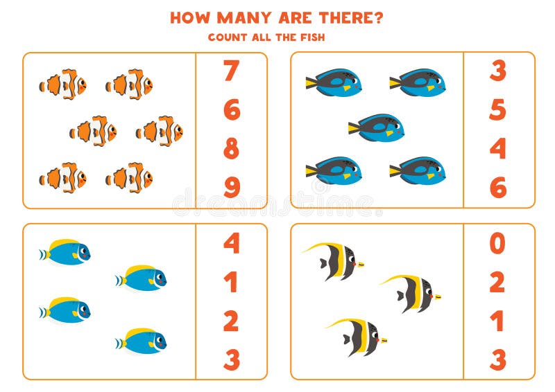 Counting Game with Cute Sea Fish. Educational Worksheet Stock Vector ...