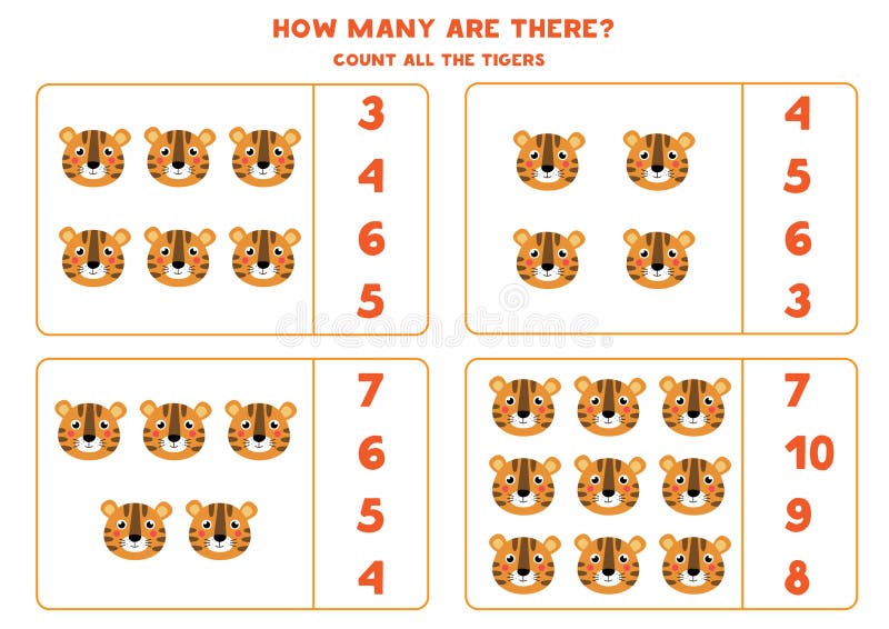 Counting Game for Kids. Math Game with Cartoon Tiger. Stock Vector ...