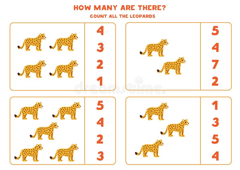 Count All Wild Leopards and Circle the Correct Answers. Stock Vector ...