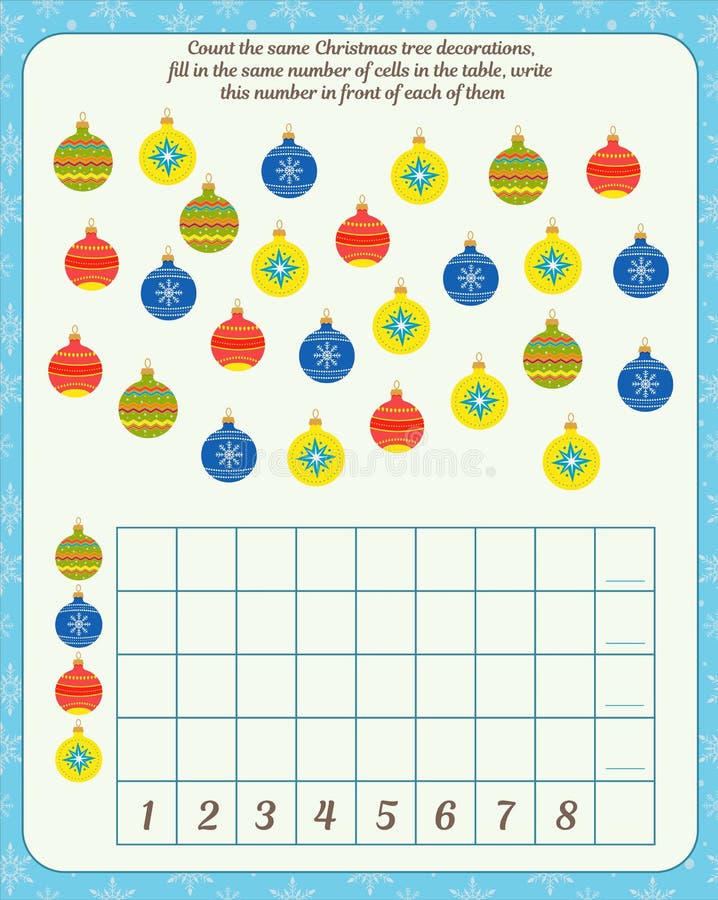 Count the Christmas Toys Fill in the Same Number of Cells in the Table ...