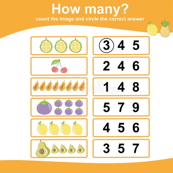 Count and Circle the Correct Number. Basic Math Worksheet for Kids with ...