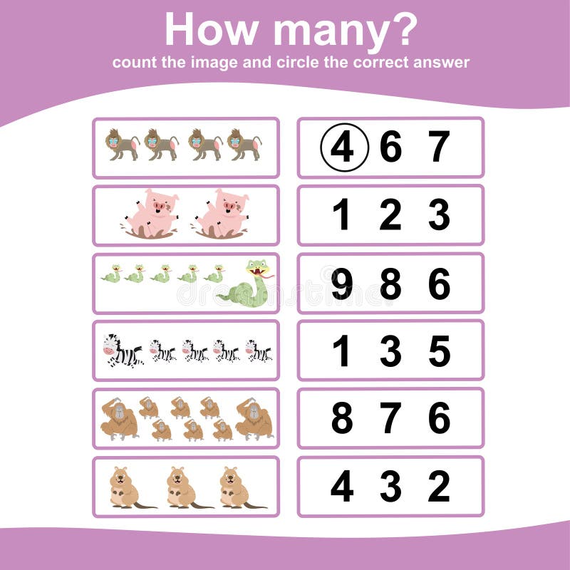 Count and Circle Answer for Children. Printable Mathematic Worksheet ...
