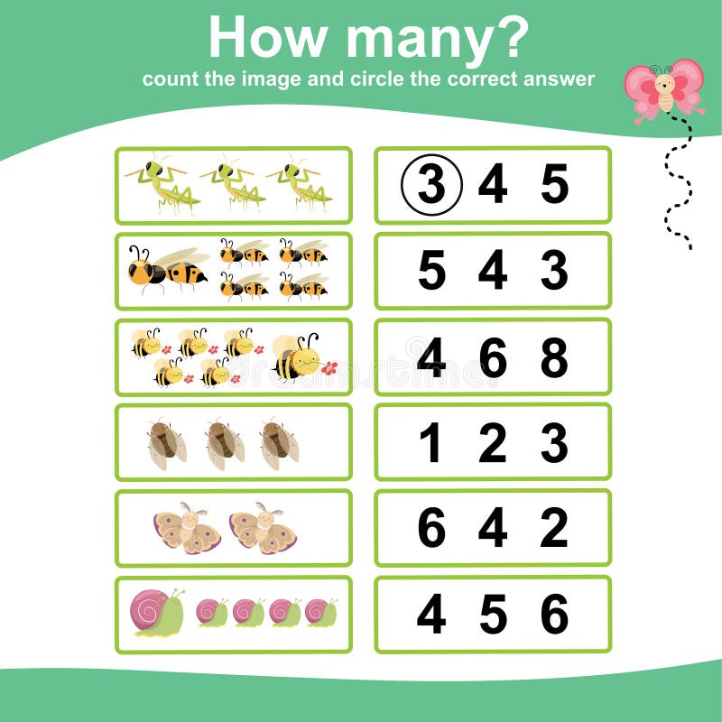 Count and Circle Answer Worksheet Stock Vector - Illustration of ...