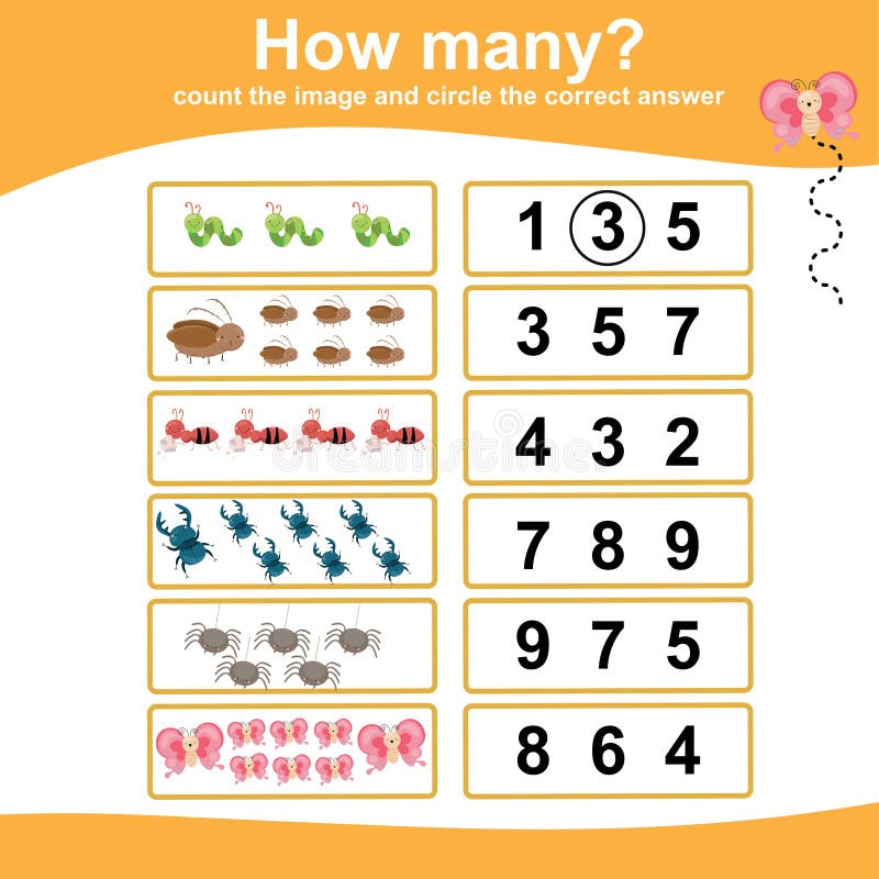 Count and Circle Answer Worksheet Stock Vector - Illustration of game ...