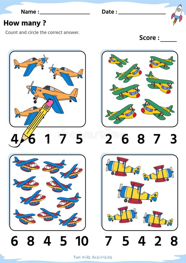 Count and Circle the Correct Answer with Air Theme Stock Vector ...