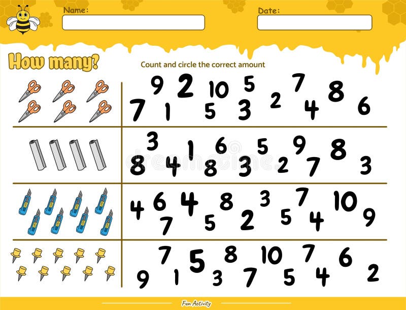 Count and Circle the Correct Number Beehive Theme Stock Illustration ...