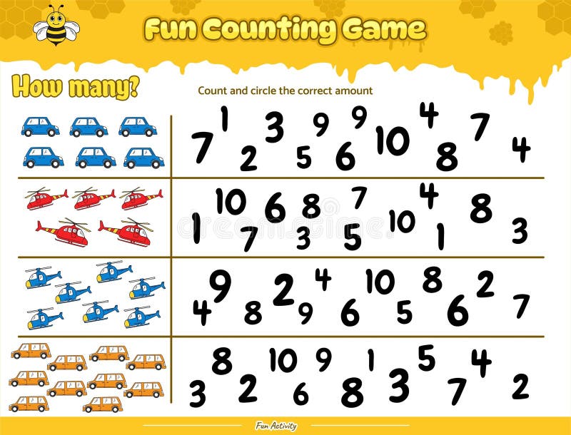 Count and Circle the Correct Number Beehive Theme Stock Vector ...