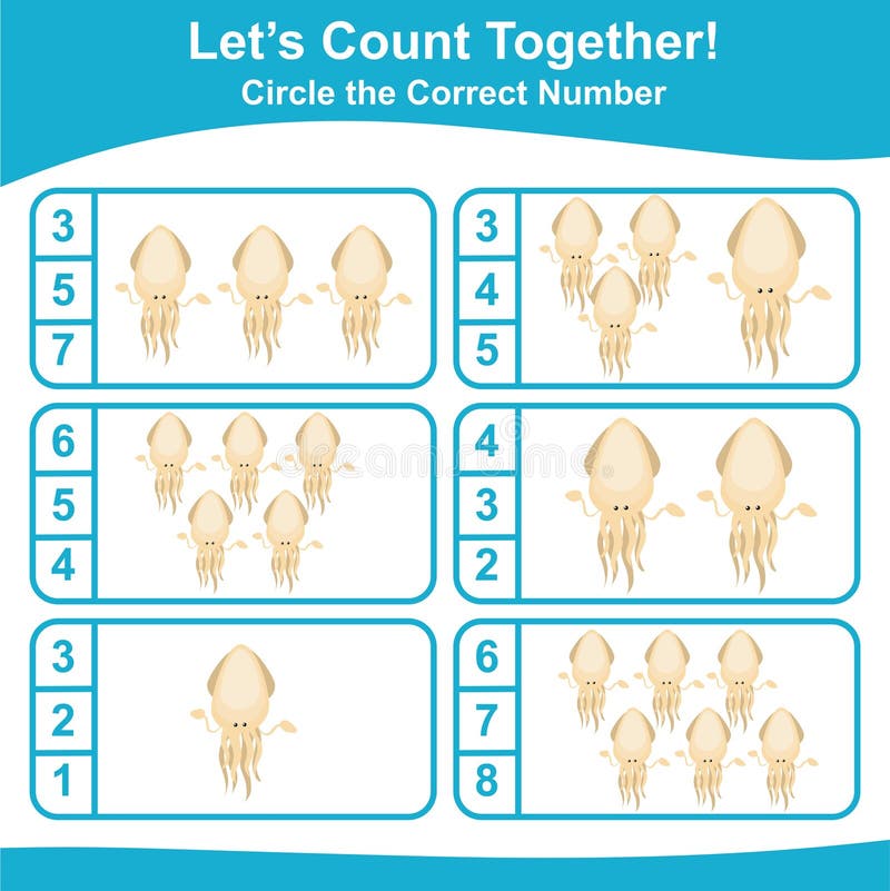 Let’s Counting the Squids Together and Circle the Correct Number on the ...