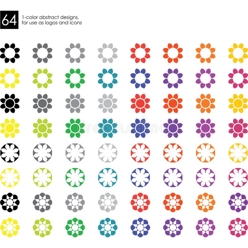 64 Count, 1-color Abstract Design Sheet 7, with Various Flower and ...