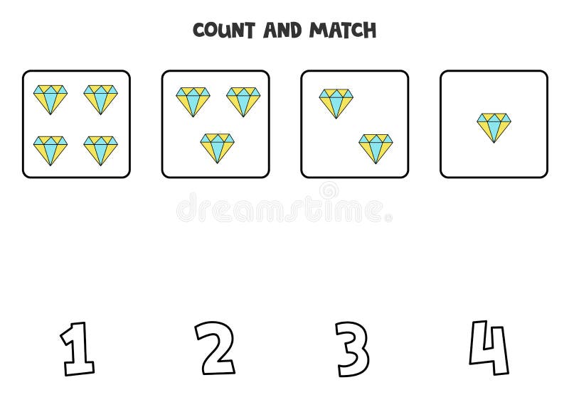Counting Game with Cute Diamonds. Math Worksheet. Stock Vector ...