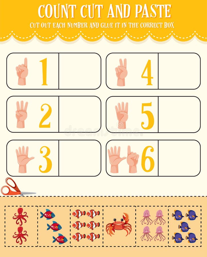 Count Cut and Paste Math Worksheet for Children Stock Vector ...