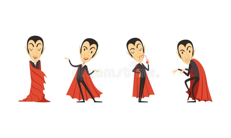 Count Dracula Cartoon Character in Different Poses Vector Set Stock ...