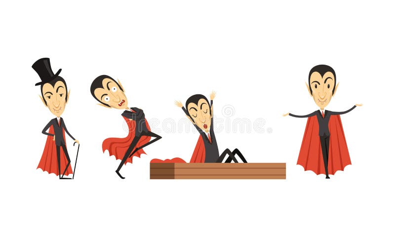 Count Dracula Cartoon Character in Different Poses Vector Set Stock ...