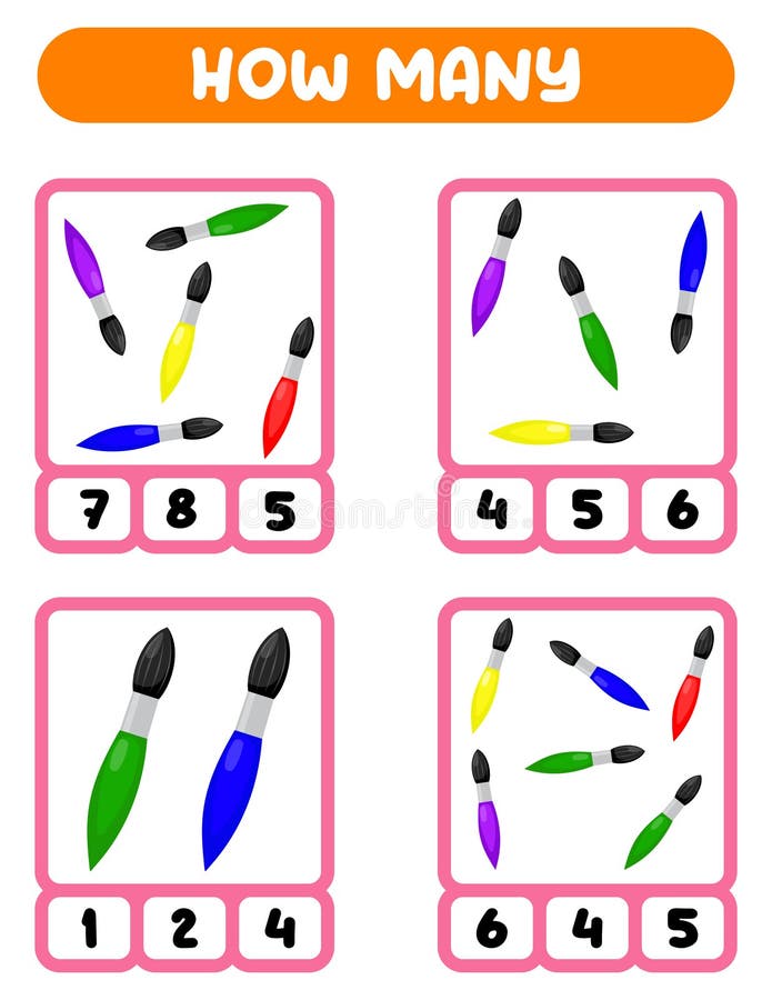 Count How Many Brushes. Write Down the Answer. Educational Games for ...