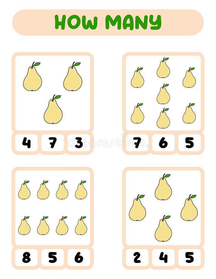 Count How Many Pears. Write Down the Answer Stock Vector - Illustration ...