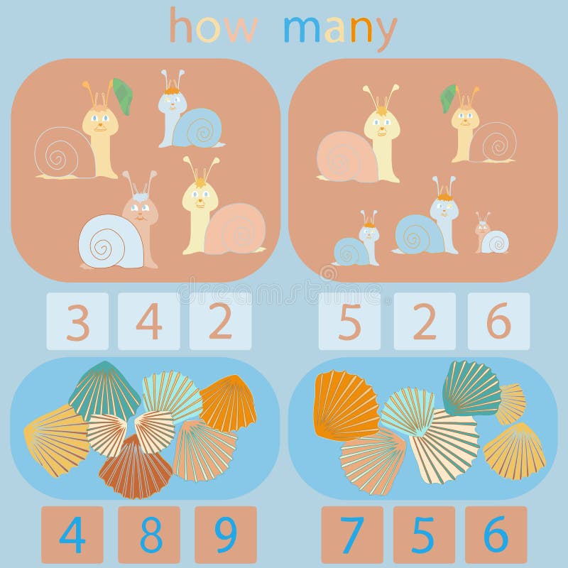 Count How Many Snails and Shells are in the Picture Stock Vector ...