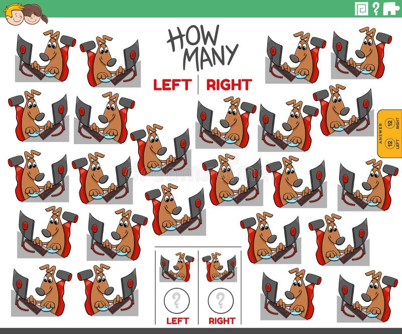 Count Left and Right Pictures of Dog Playing on Computer Stock Vector ...