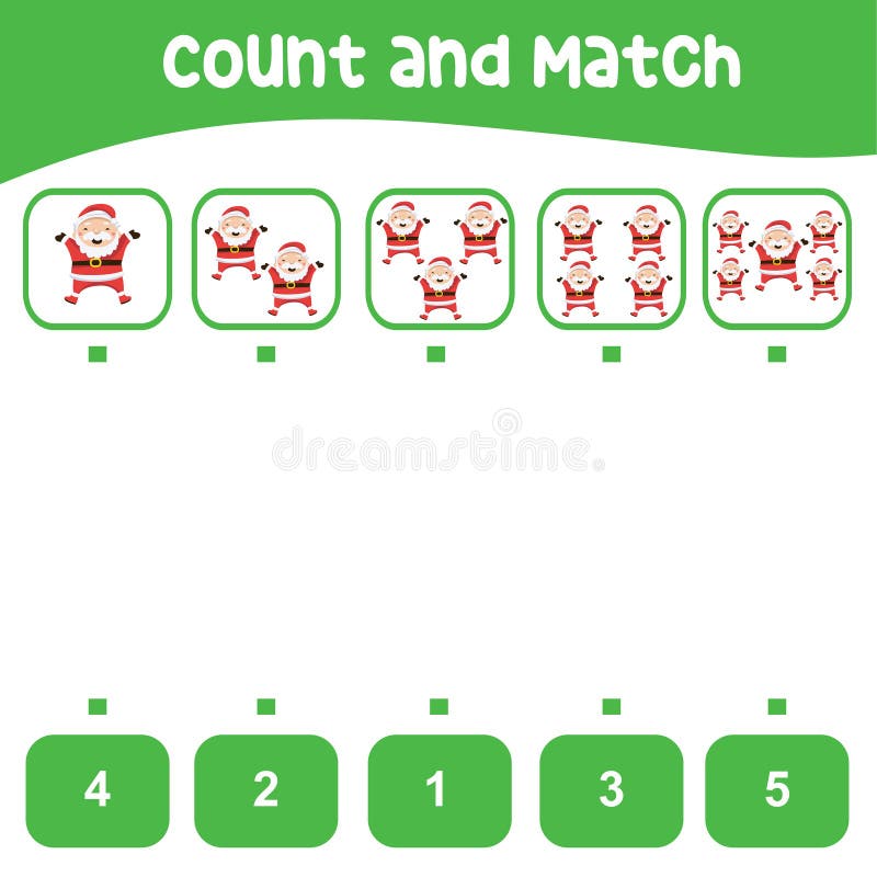Math Worksheet for Kids. Count and Match the Santa Claus Image with the ...