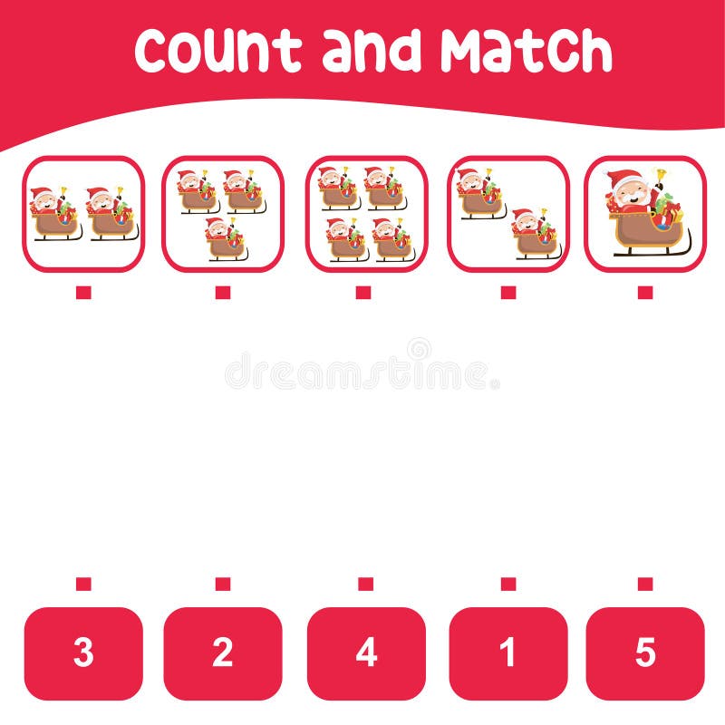 Count and Match the Santa Claus Riding the Sleigh Image with the Number ...