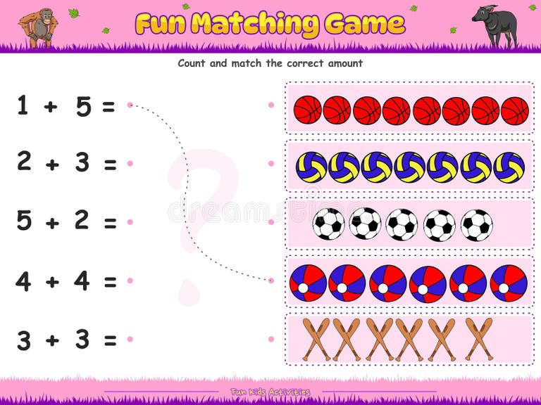 Count and Match the Correct Summation of Objects Part Five Stock Vector - Illustration of number ...