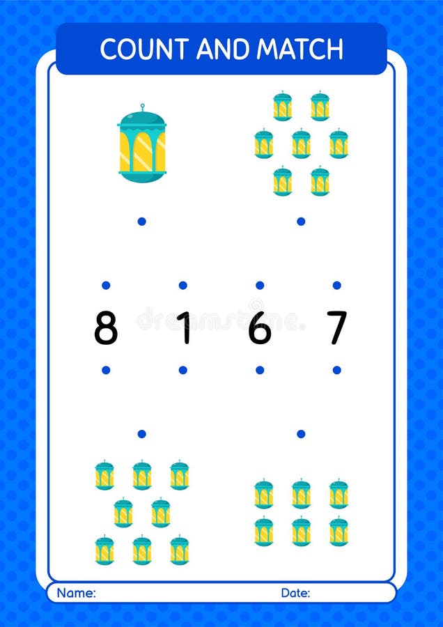 Count and Match Game with Arabic Lantern. Worksheet for Preschool Kids ...
