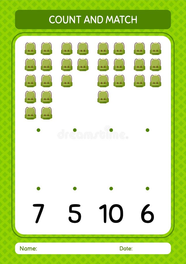 Count and Match Game with Backpack. Worksheet for Preschool Kids, Kids ...