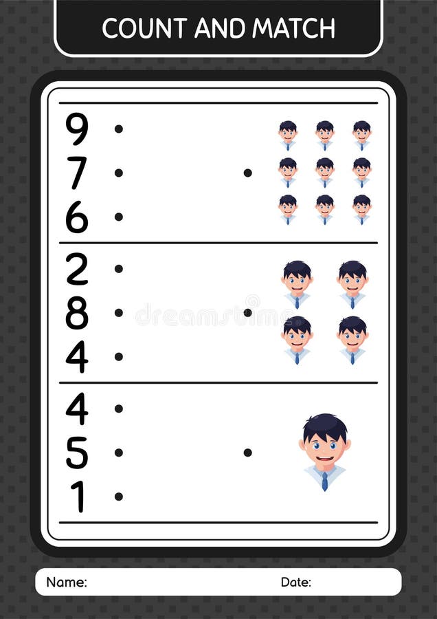 Count and Match Game with Boy. Worksheet for Preschool Kids, Kids ...