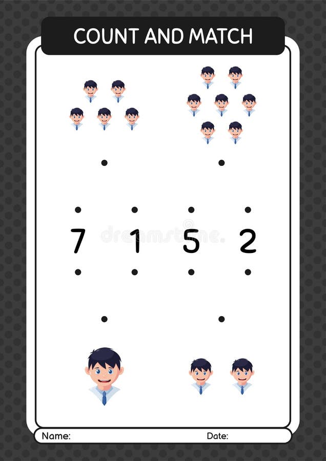 Count and Match Game with Boy. Worksheet for Preschool Kids, Kids ...
