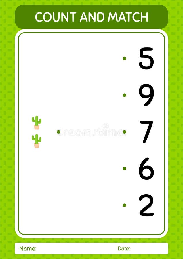 Count and Match Game with Cactus. Worksheet for Preschool Kids, Kids ...