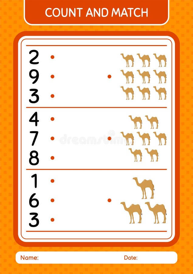 Count and Match Game with Camel. Worksheet for Preschool Kids, Kids ...