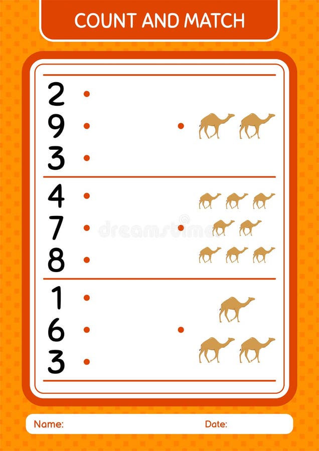 Count and Match Game with Camel. Worksheet for Preschool Kids, Kids ...