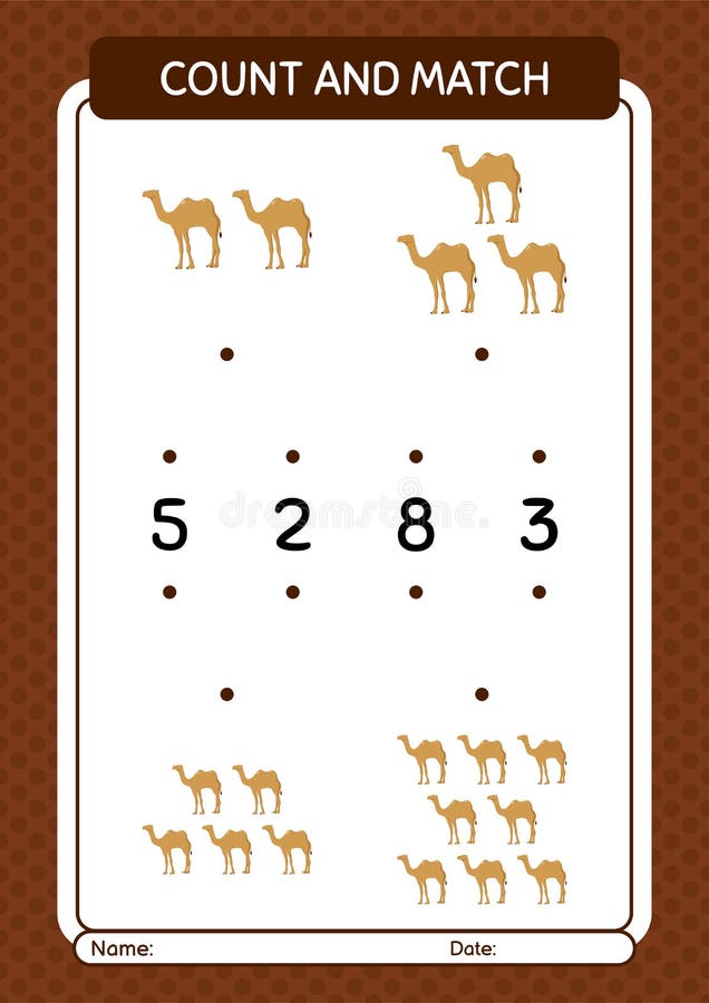 Count and Match Game with Camel. Worksheet for Preschool Kids, Kids ...