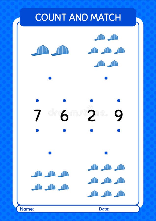 Count and Match Game with Cap. Worksheet for Preschool Kids, Kids ...