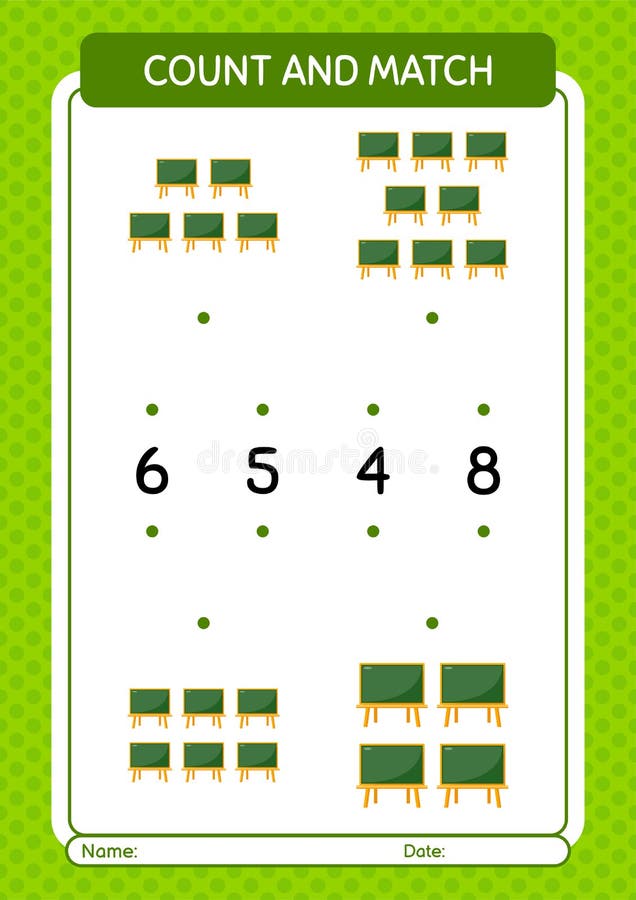 Count and Match Game with Chalkboard. Worksheet for Preschool Kids ...