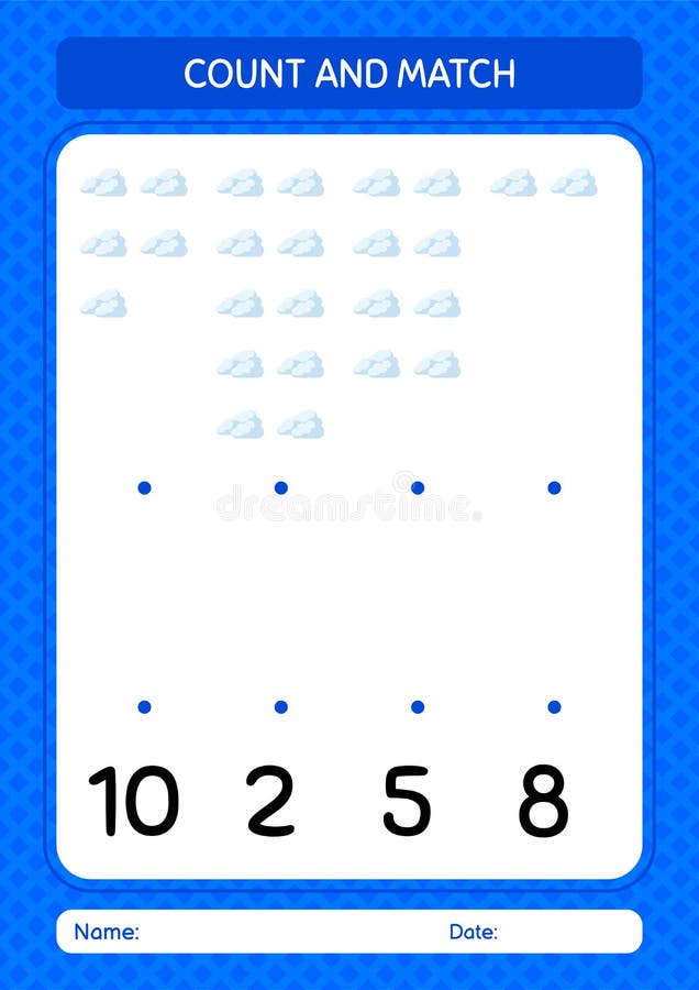 Count and Match Game with Cloud. Worksheet for Preschool Kids, Kids ...