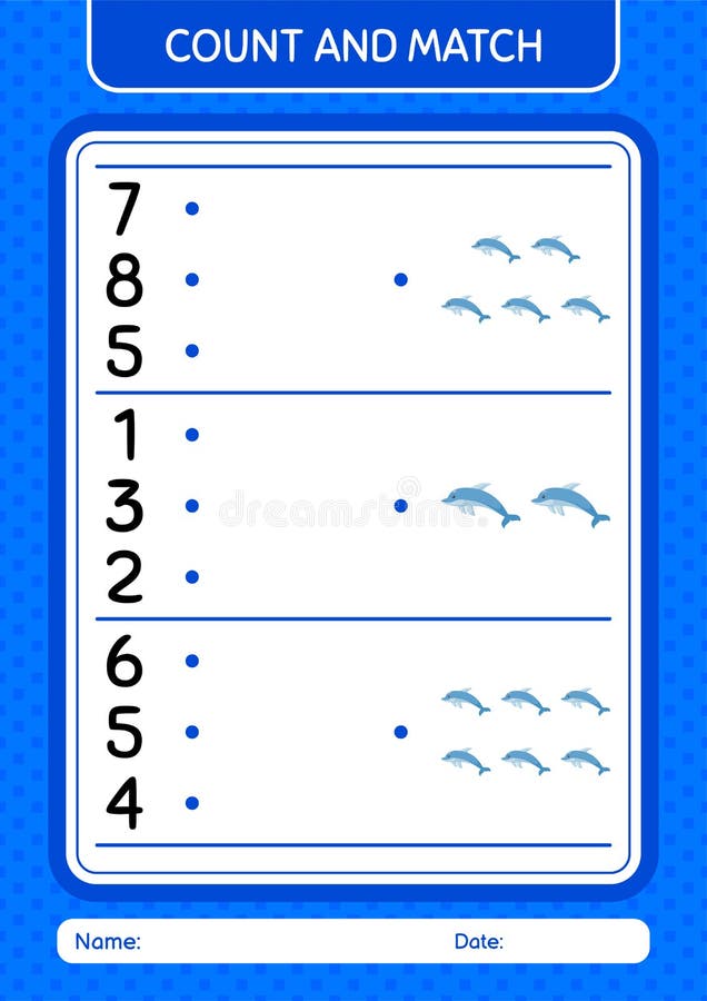 Count and Match Game with Dolphin. Worksheet for Preschool Kids, Kids ...