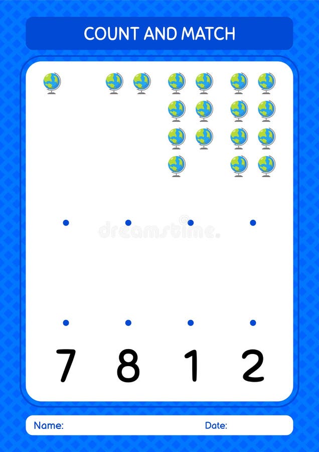 Count and Match Game with Globe. Worksheet for Preschool Kids, Kids ...