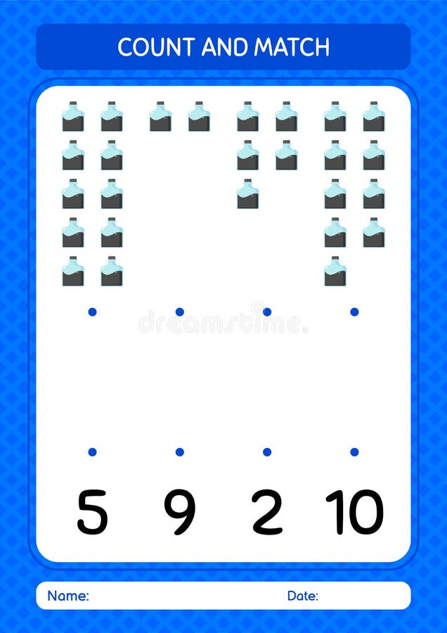 Count and Match Game with Ink Bottle. Worksheet for Preschool Kids ...