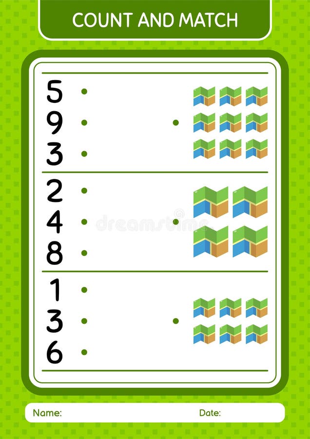 Count and Match Game with Map. Worksheet for Preschool Kids, Kids ...
