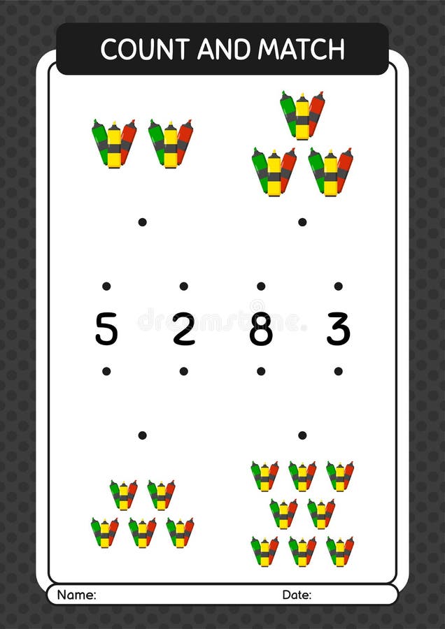 Count and Match Game with Marker Pen. Worksheet for Preschool Kids ...