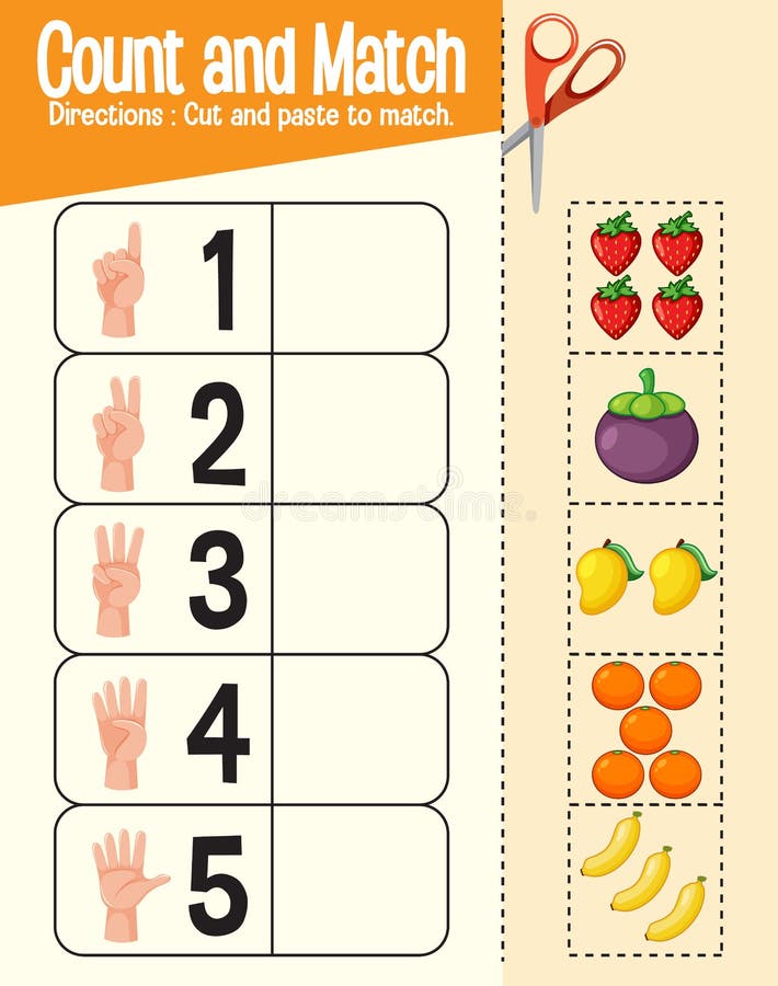 Count and Match Game, Maths Worksheet for Children Stock Vector ...