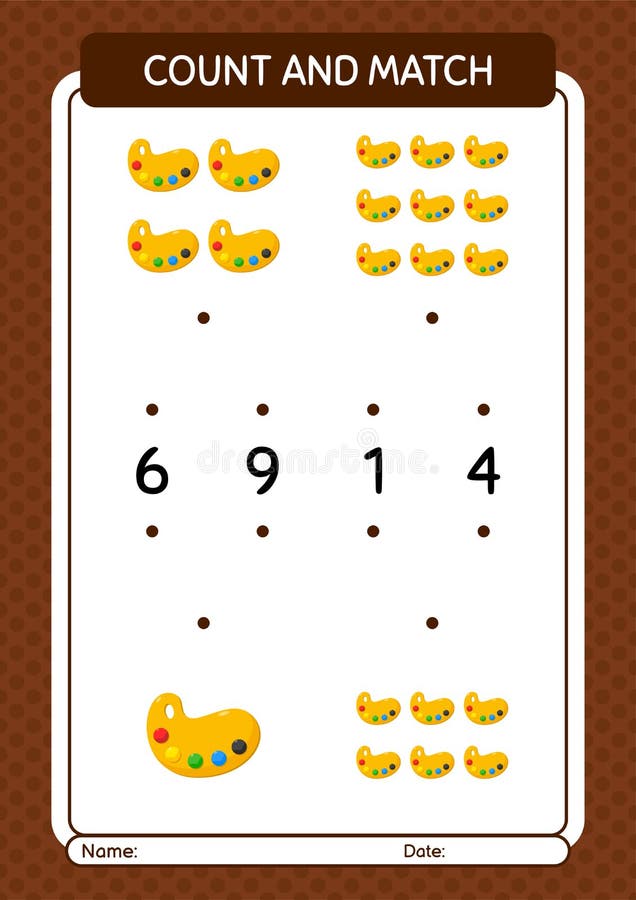 Count and Match Game with Paint Palette. Worksheet for Preschool Kids ...