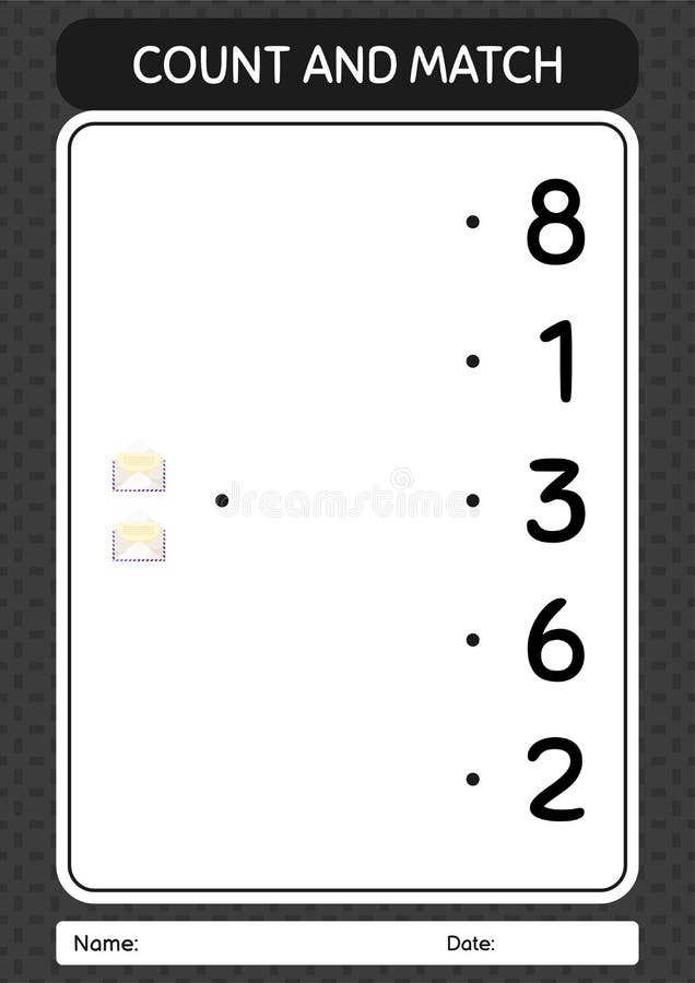 Count and Match Game with Paper Mail. Worksheet for Preschool Kids ...