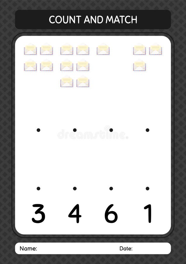 Count and Match Game with Paper Mail. Worksheet for Preschool Kids ...