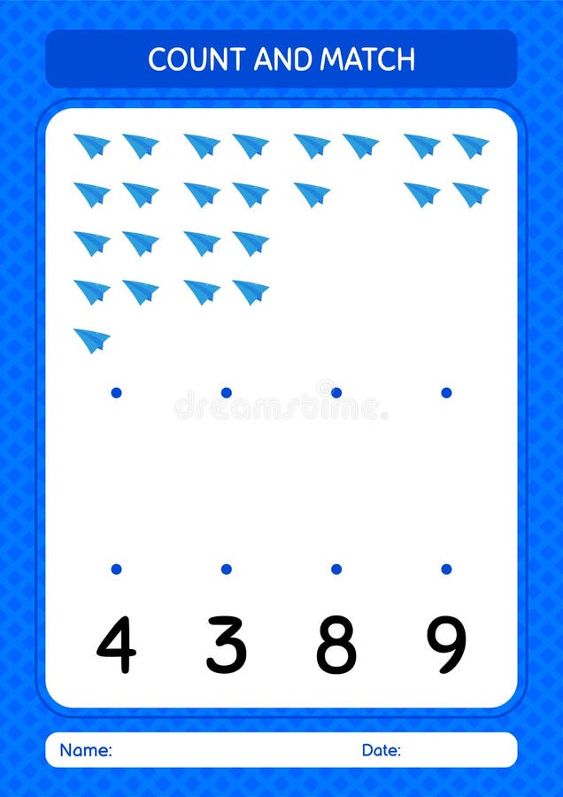 Count and Match Game with Paper Plane. Worksheet for Preschool Kids ...