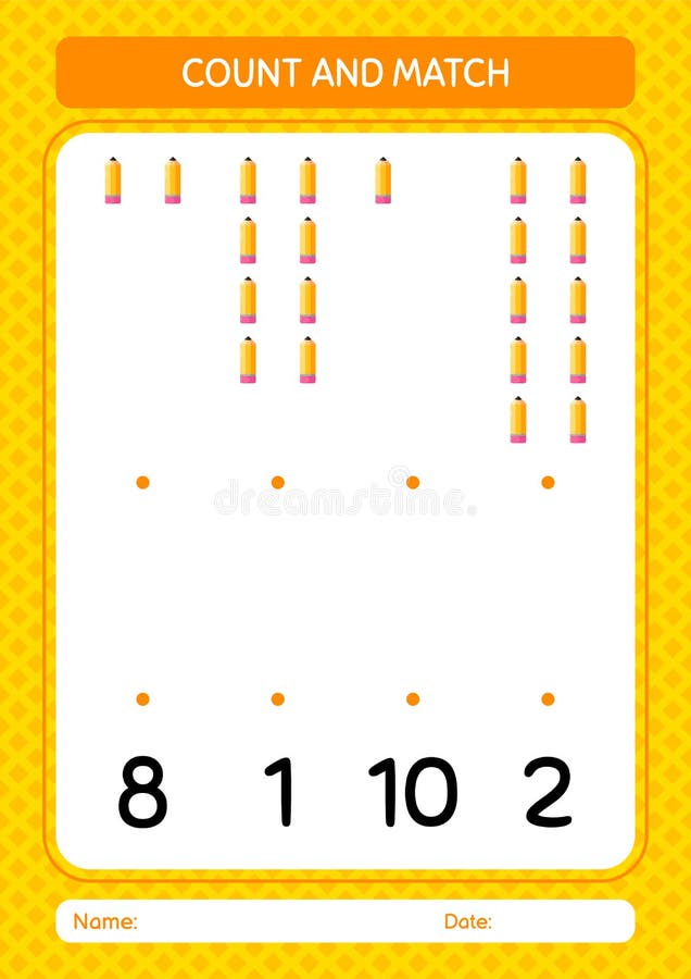 Count and Match Game with Pencil. Worksheet for Preschool Kids, Kids ...