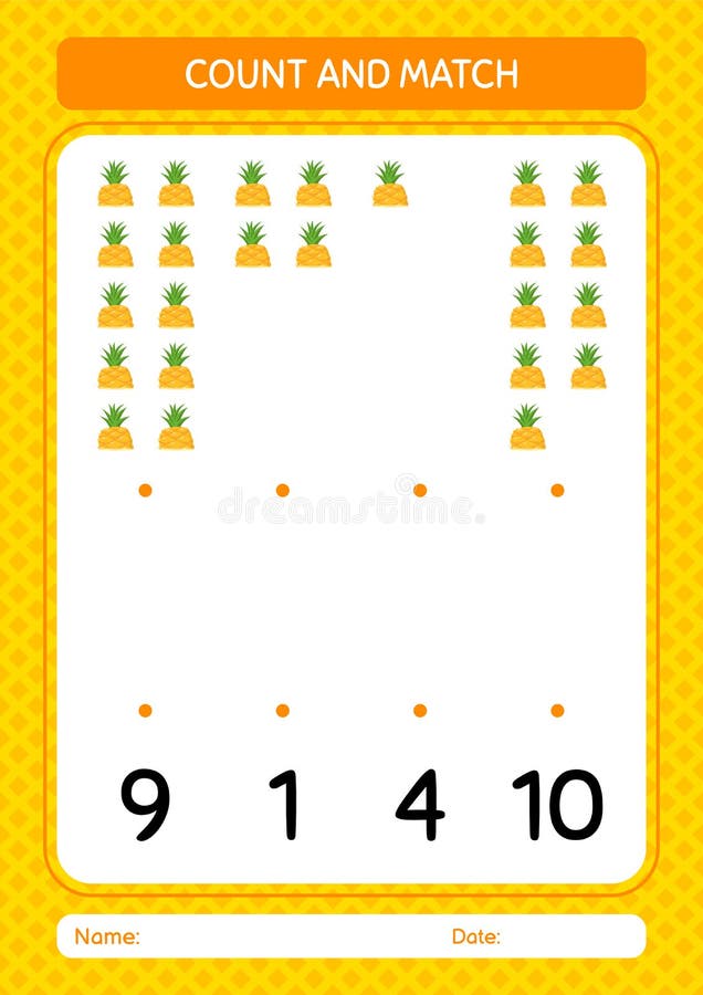 Count and Match Game with Pineapple. Worksheet for Preschool Kids, Kids Activity Sheet Stock ...